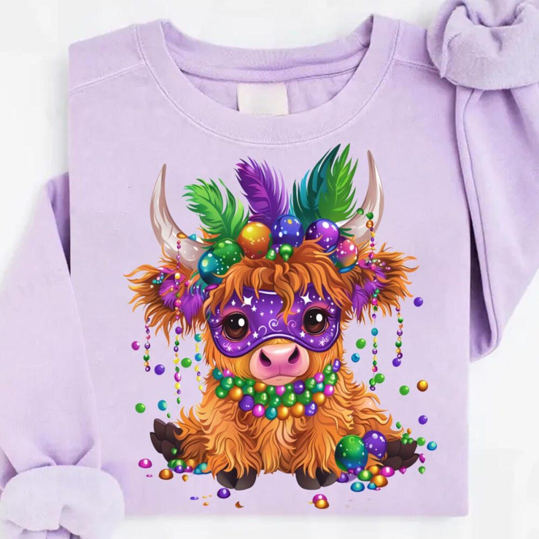 Cute Mardi Gras Highland Cow Png, Trending Best Seller Png, Louisiana ...