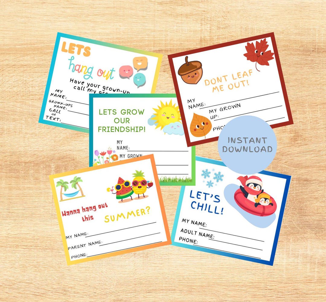 Kids Playdate Card Business Cards Slumber Party Fall Break Winter Break ...