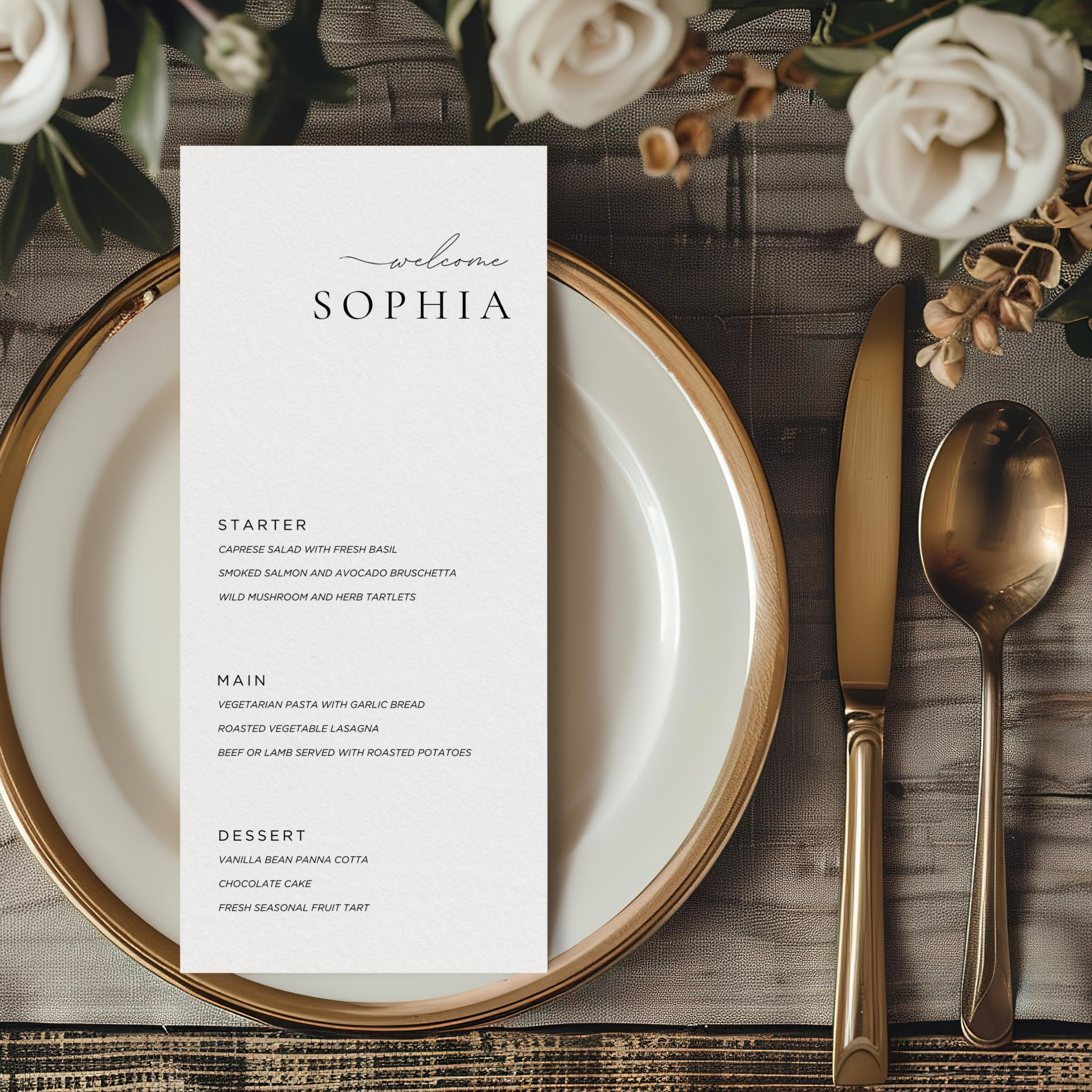 Wedding Menu Card | Editable Canva Template | Modern Wedding Guest Name ...