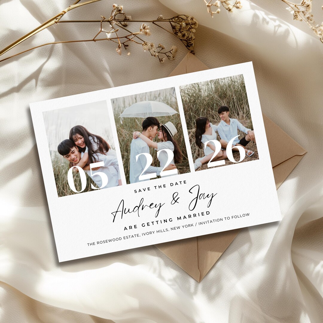 Save the Date Photo Collage Template Editable Canva Template Invitation ...
