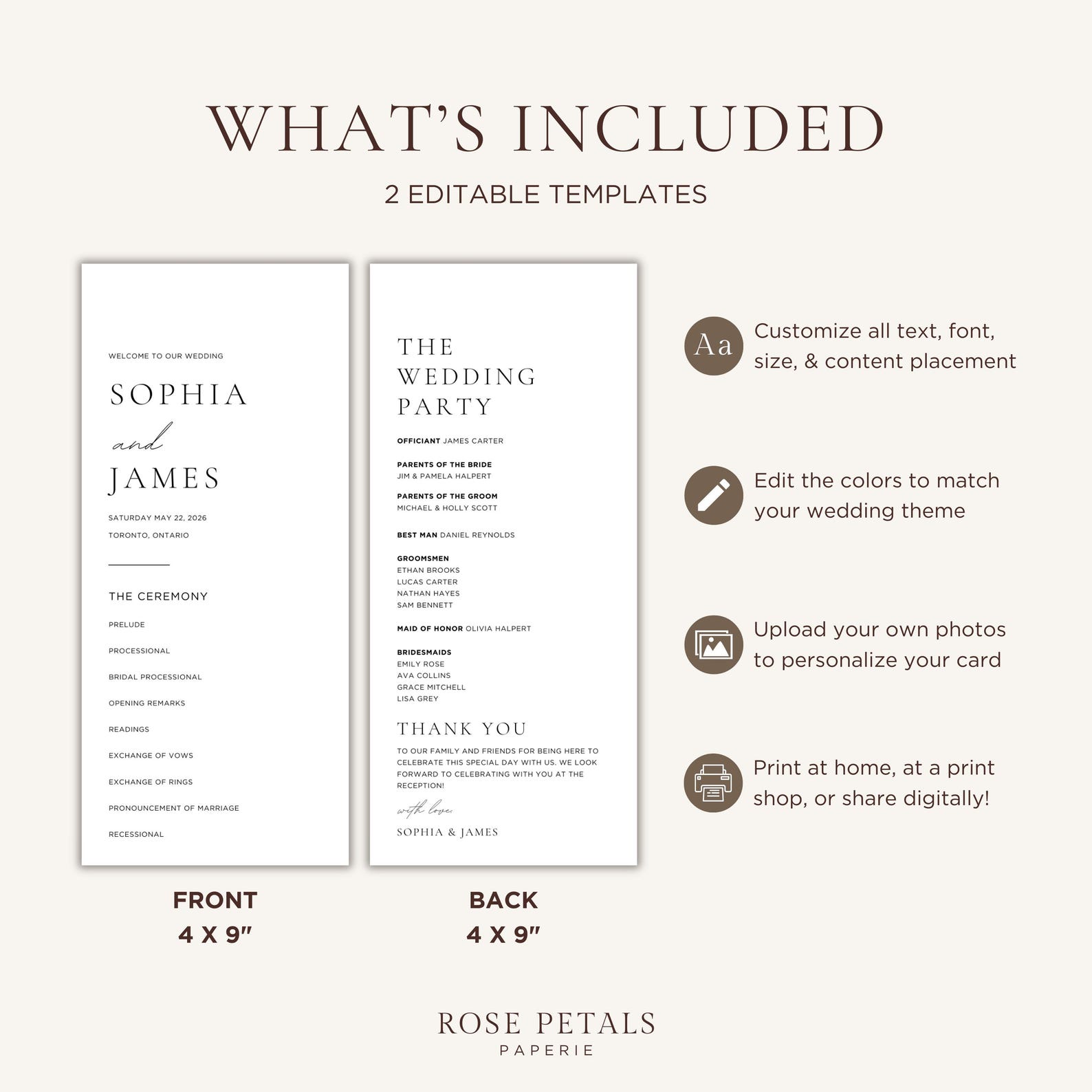 Minimalist Wedding Program | Editable Canva Template | Order of Service ...