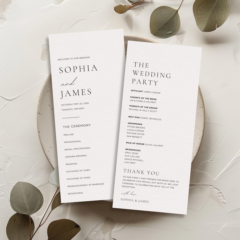 Minimalist Wedding Program | Editable Canva Template | Order of Service ...
