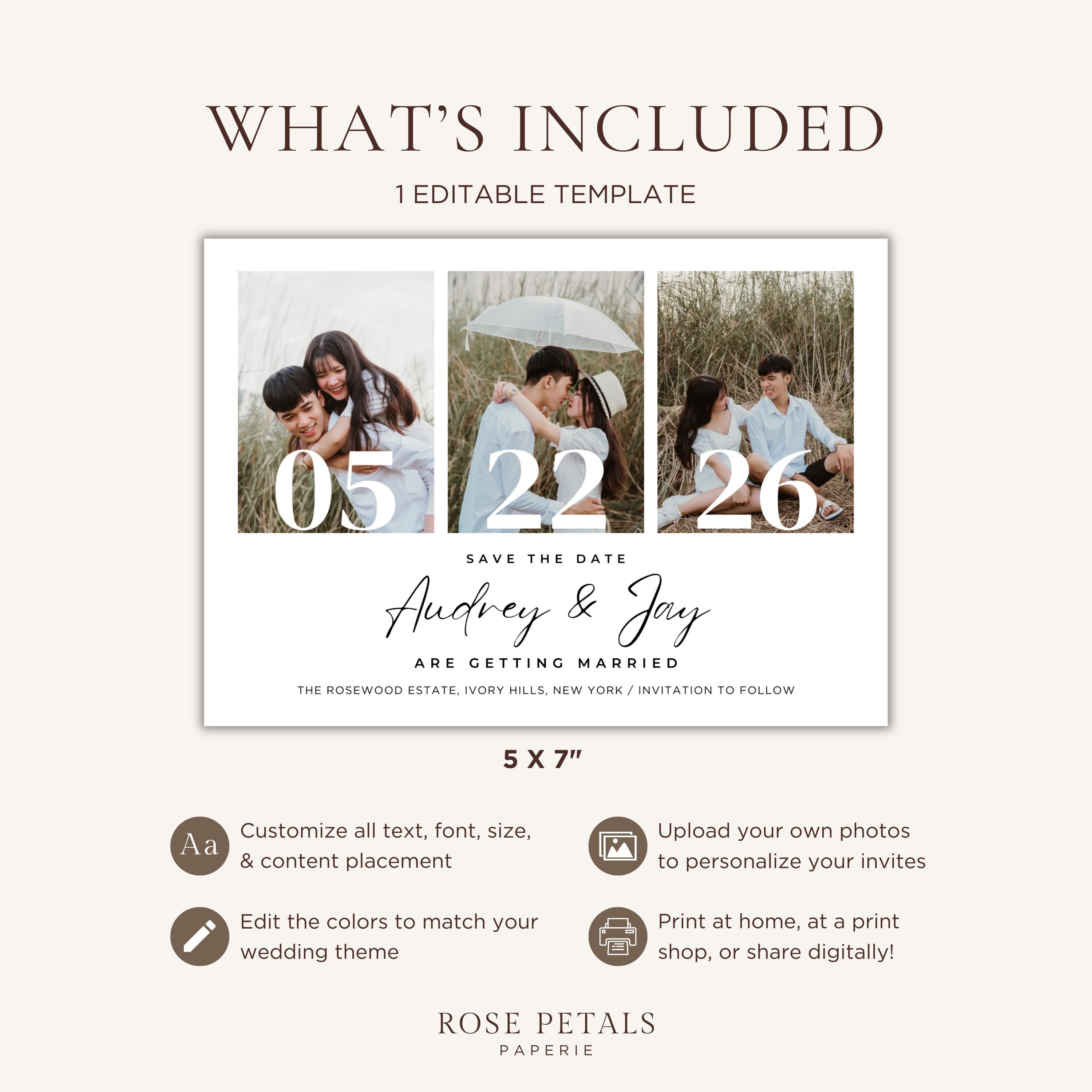 Save the Date Photo Collage Template Editable Canva Template Invitation ...