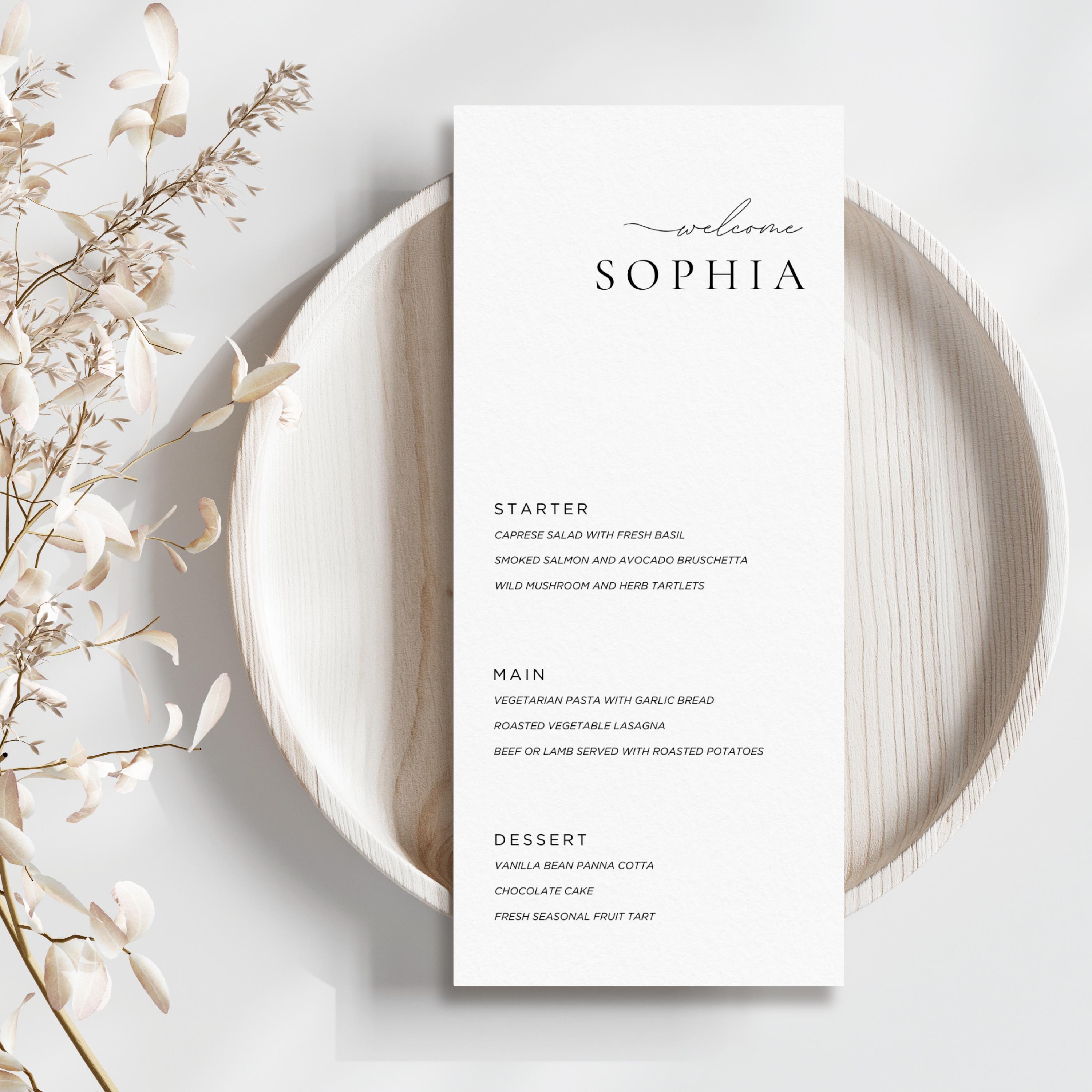 Wedding Menu Card | Editable Canva Template | Modern Wedding Guest Name ...