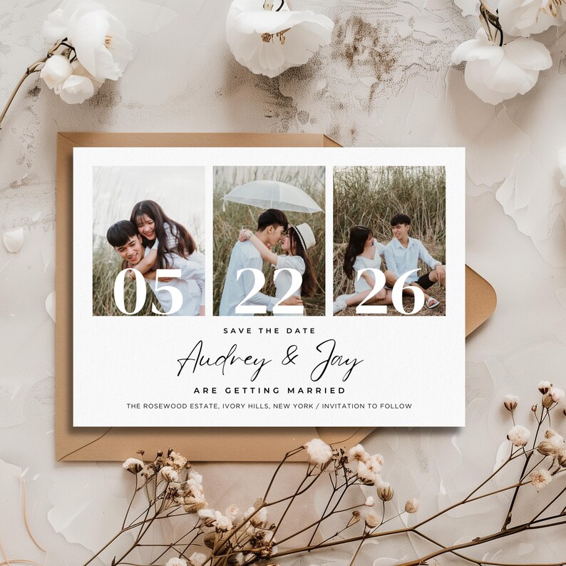 Save the Date Photo Collage Template Editable Canva Template Invitation ...
