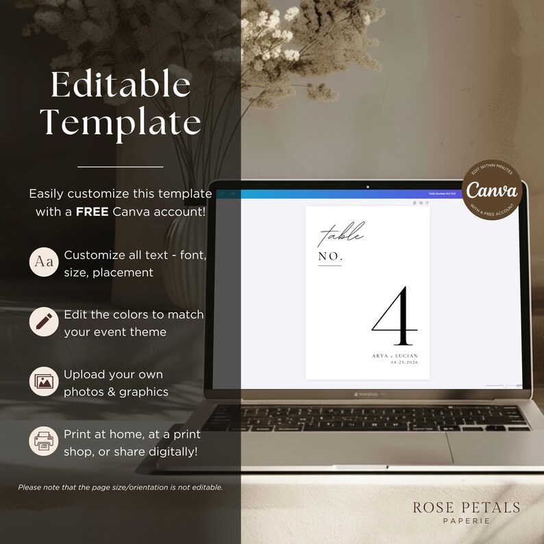 Elegant Wedding Table Numbers | Canva Editable Template | Printable ...