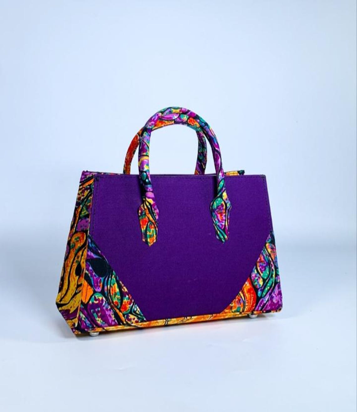 Purple Ankara Print Handbag, African-inspired Structured Purse for ...