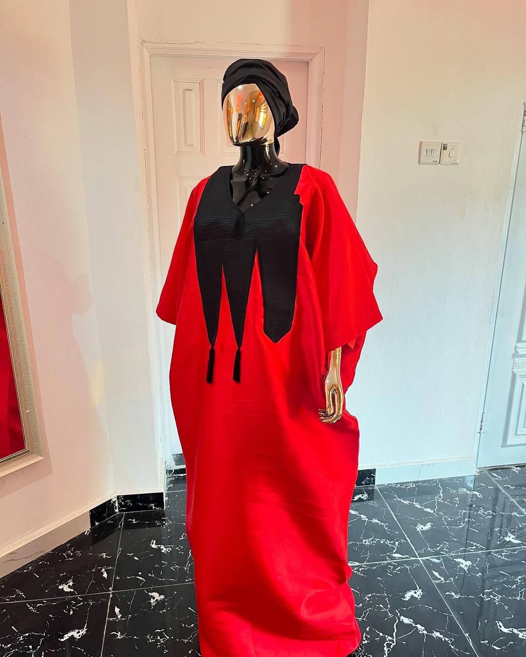 Red Mikado Silk Kaftan With Embroidery, Luxury Boubou Gown, African ...