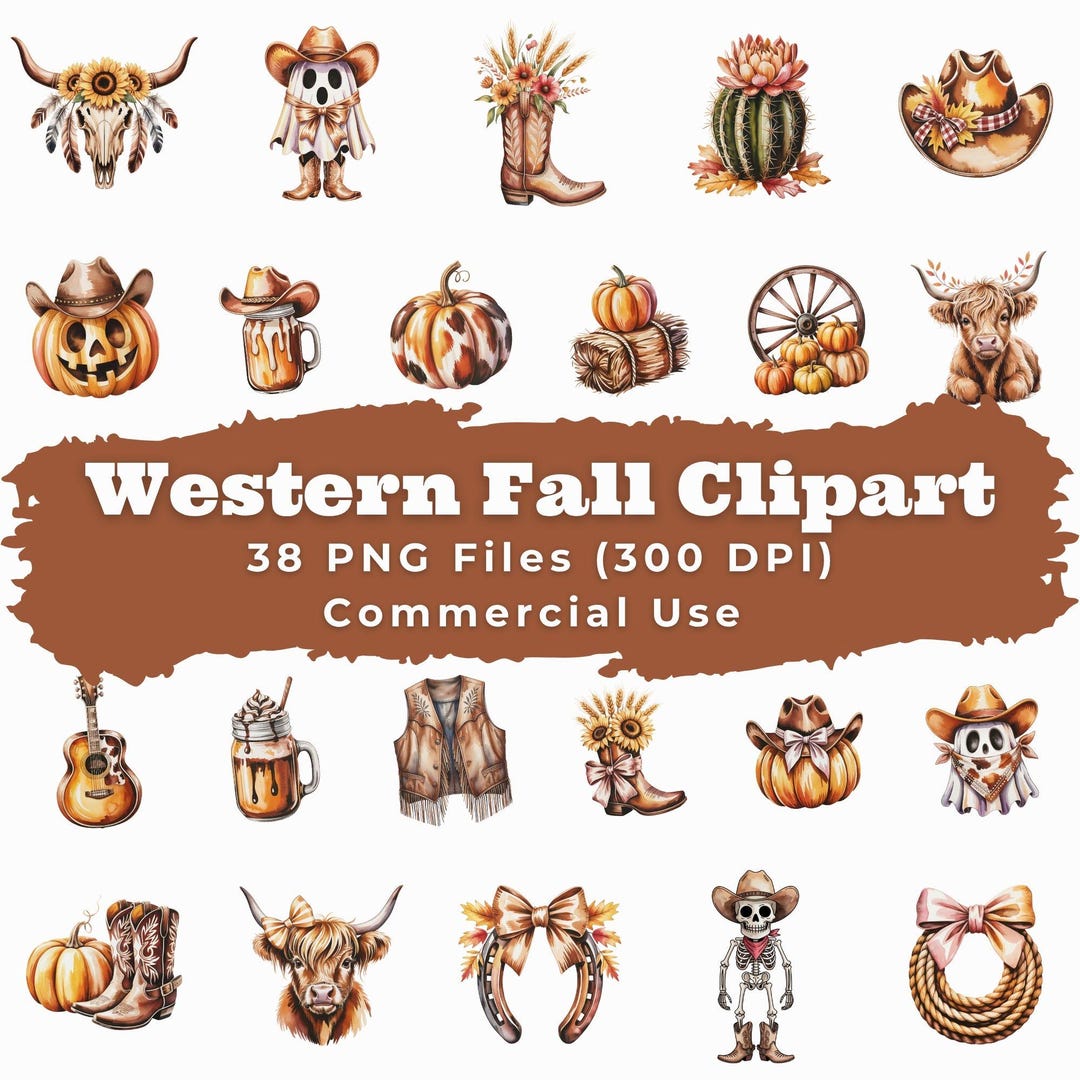 Western Fall Watercolor Clipart Bundle: Coquette Western Style Clipart ...