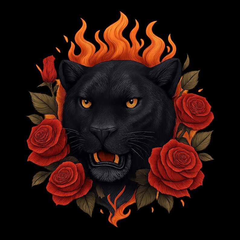 Black Panther With Red Roses – High Resolution PNG Clipart (5000x5000px ...