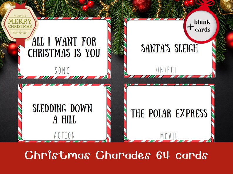 Christmas Charades Game, Printable Christmas Charade Cards, Christmas ...