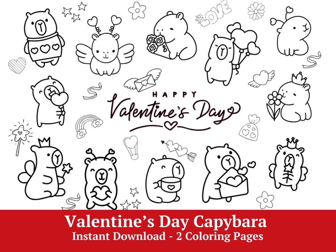 Valentine's Day Capybara Coloring Pages, Adorable Capybara Coloring ...