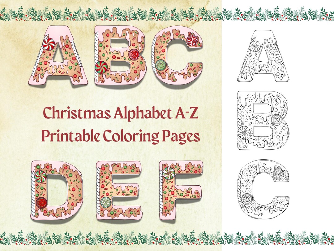Gingerbread Alphabet Coloring Pages, Xmas Coloring Sheets, Holidays ...