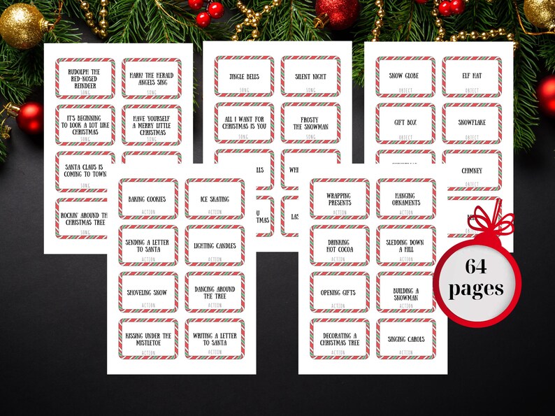Christmas Charades Game, Printable Christmas Charade Cards, Christmas ...