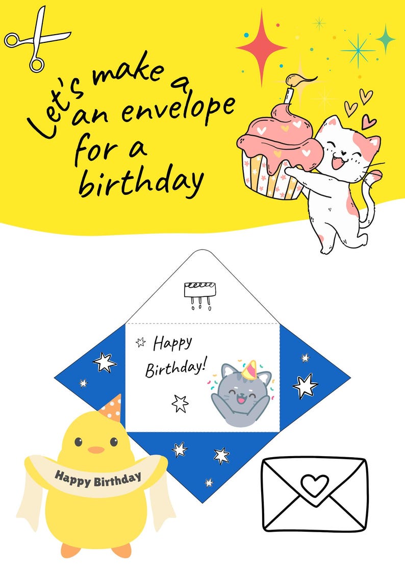 Printable DIY Birthday Envelope – Digital PDF Craft Kit for Kids and ...