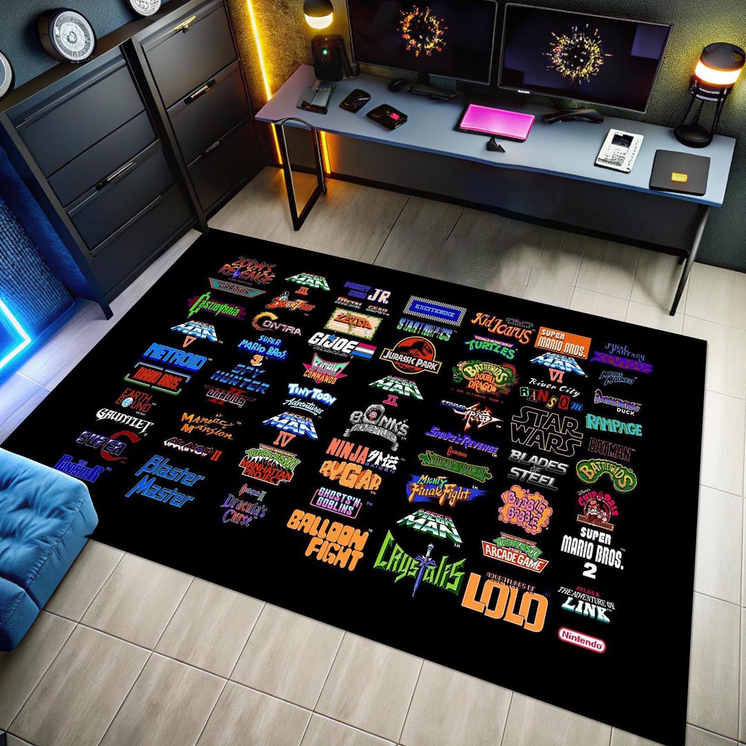 Retro Game Rug, Game Logos, Karma Game,video Game Rug,game Decor,gaming ...