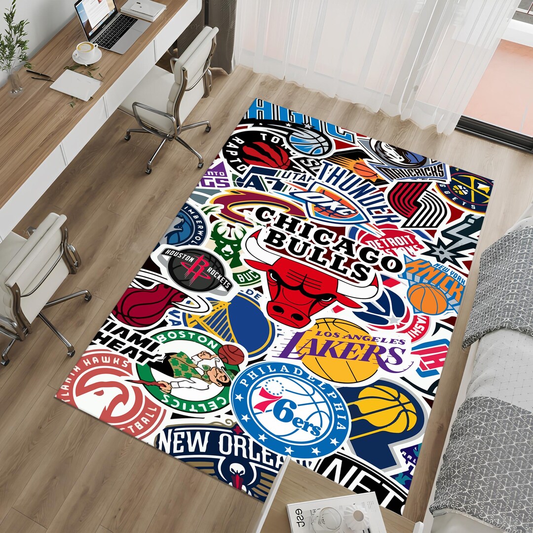 Basketball Teams Rug, Basketball Team Logos, Basketball Rug, Themed Rug ...