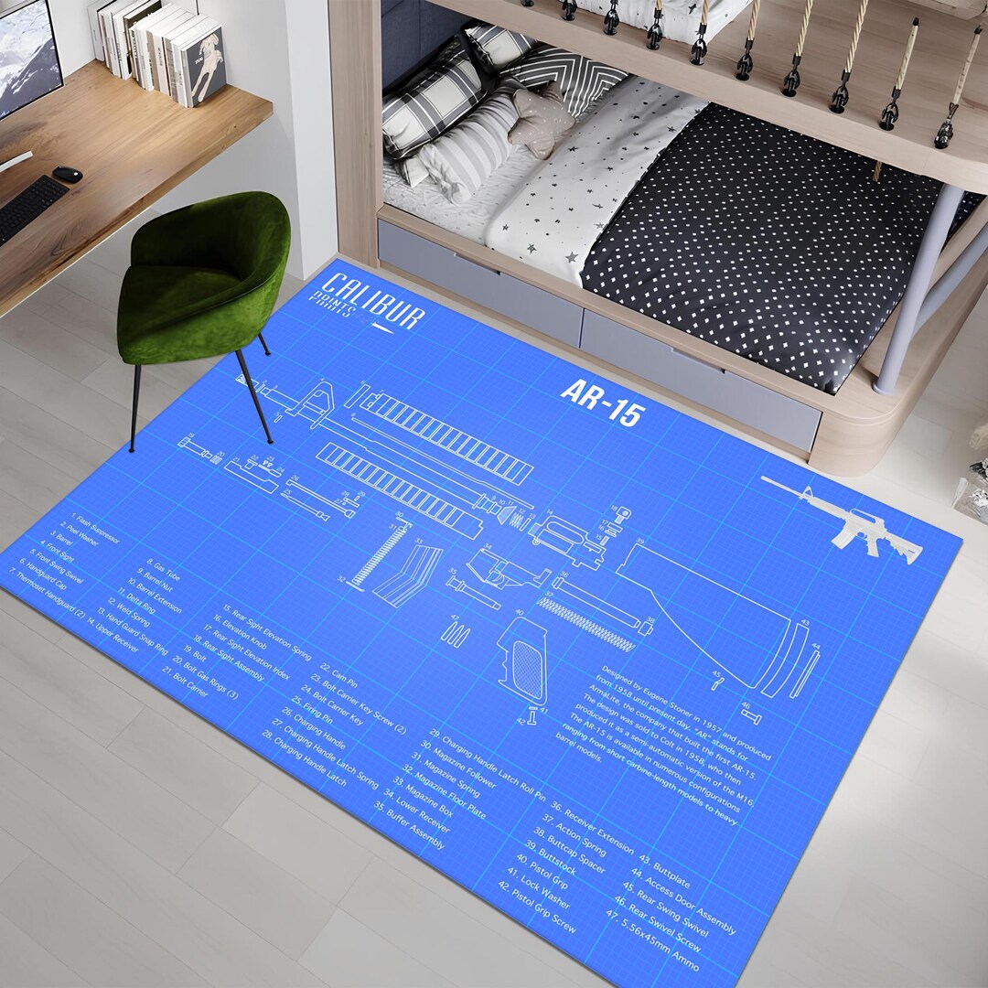 Ar-15 Rug, AR-15 Diagram Rug, Weapon Rug, Gun Rug, Blue Rug, Fantastic ...