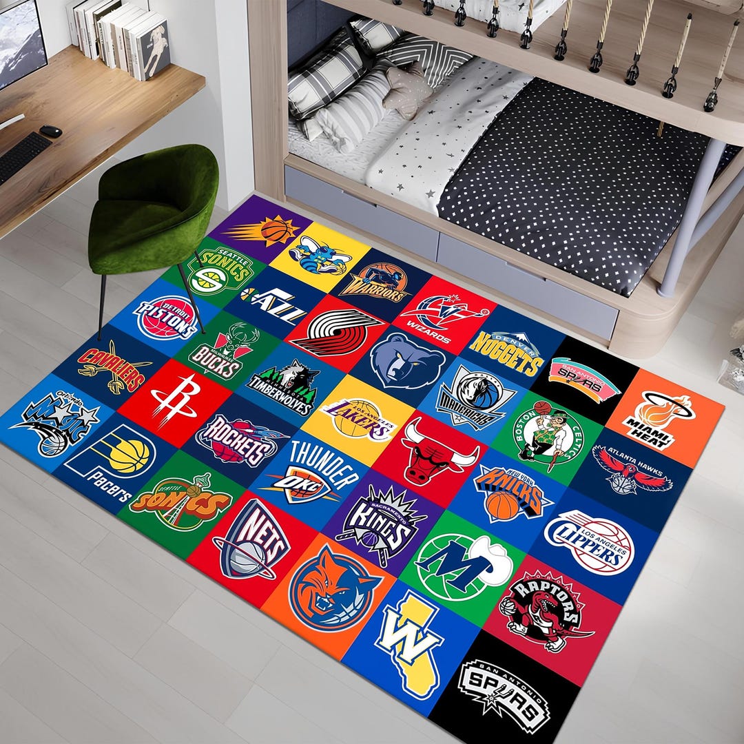 Basketball Teams Rug, Basketball Team Logos, Basketball Rug, Themed Rug ...