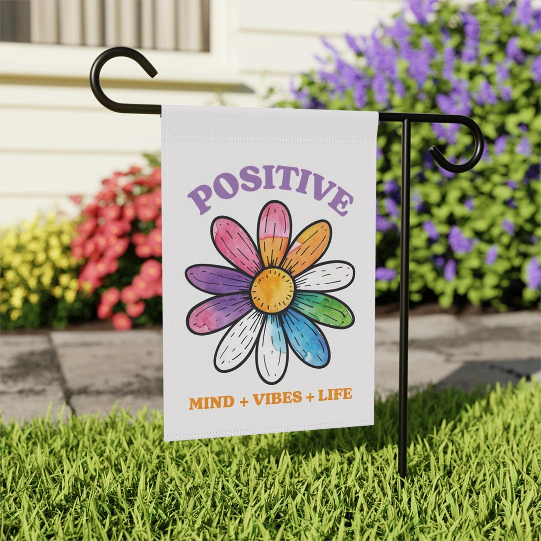 Positive Garden Banner, Colorful Flower Flag, Home Decor Sign, Outdoor ...