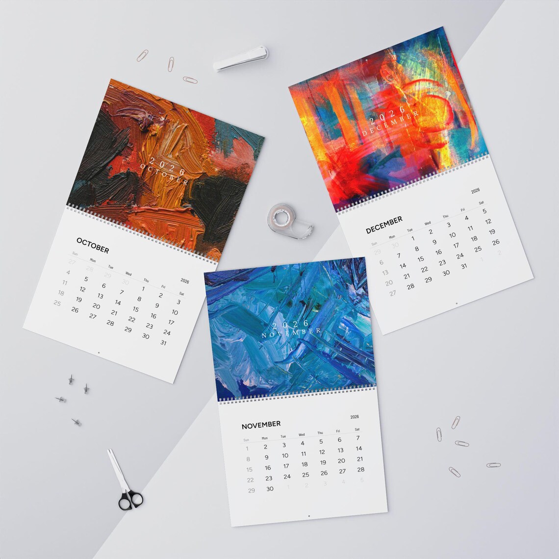 2026 Wall Calendar With Colorful Abstract Oil Painting Art, Monthly ...