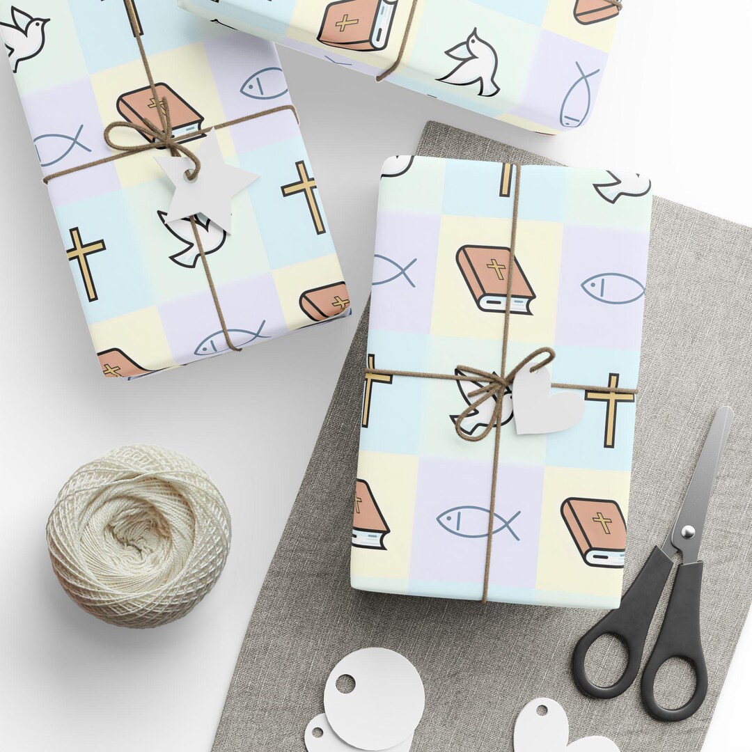 Bible & Cross Design Gift Wrap, Christian Wrapping Paper, Unique ...