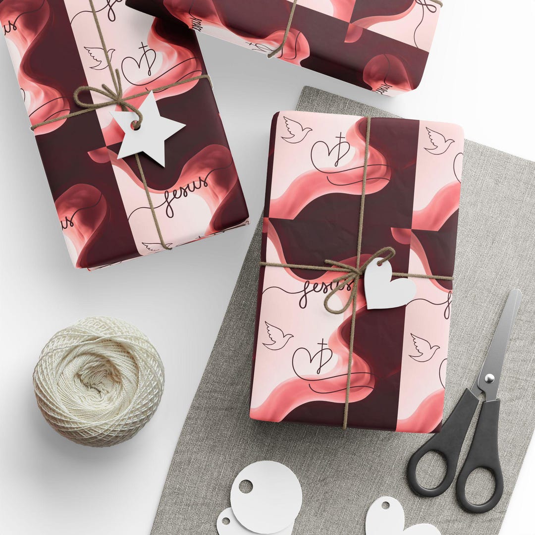 Christian "jesus Loves" Gift Wrap | Red and Pink Swirl Design | Perfect ...