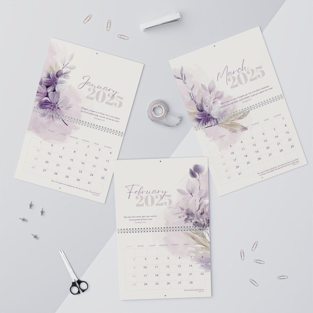 2025 Scripture Wall Calendar 24 CSB Bible Verses Elegant Purple Pastel ...