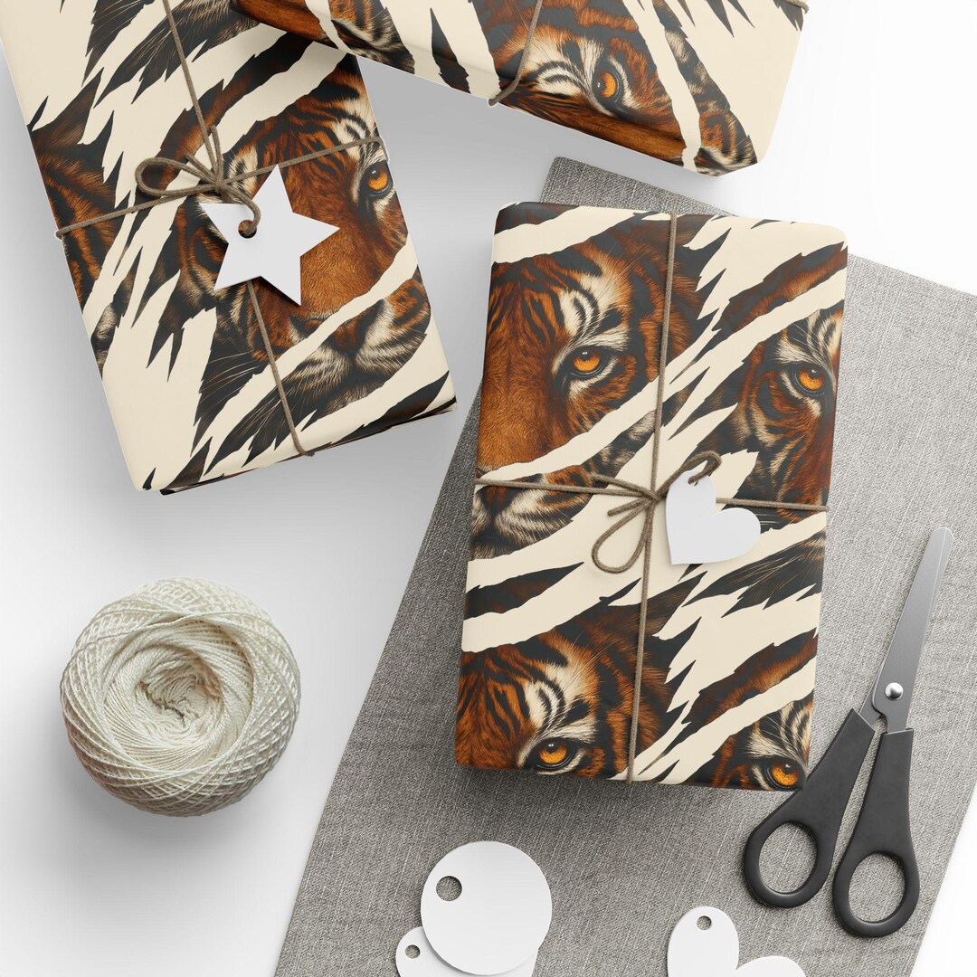 Tiger Face Through Claw Rips Wrapping Paper, Wildlife Animal Graphic ...