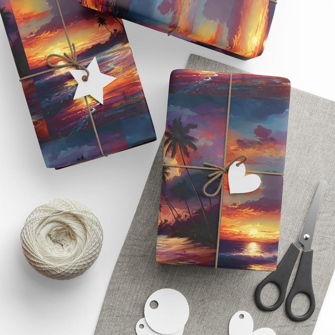 Inspired by Genesis 1:10 | Tropical Sunset Gift Wrap | Vibrant Beach ...