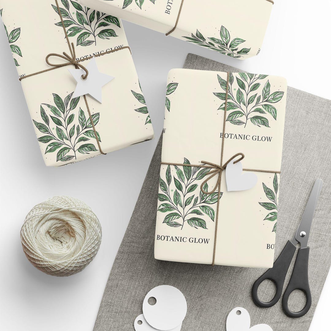 Botanic Glow Wrapping Papers, Green Leaf Nature Gift Wrap, Botanical ...