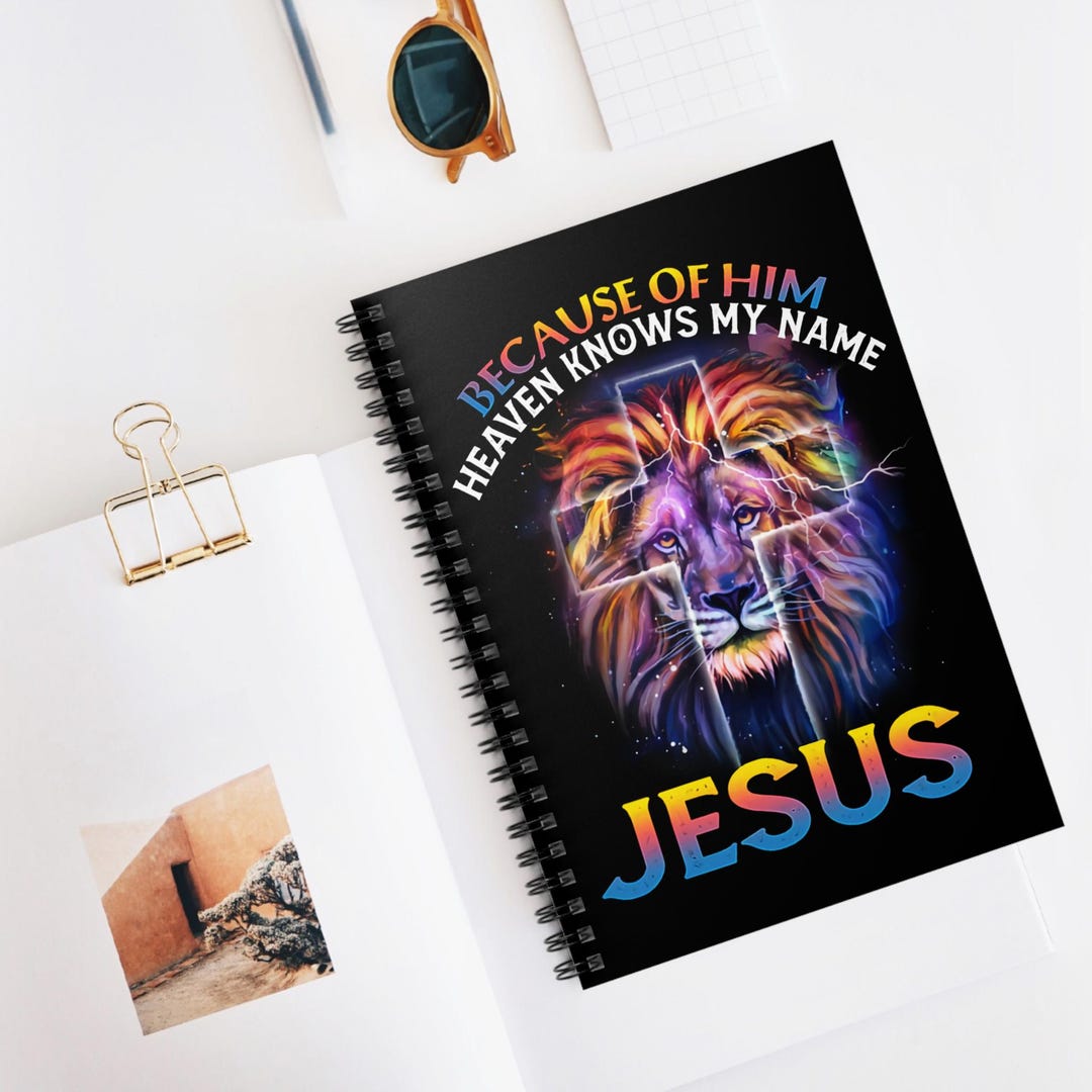 Colorful Lion of Judah & Jesus Cross Spiral Notebook, Because of Him ...