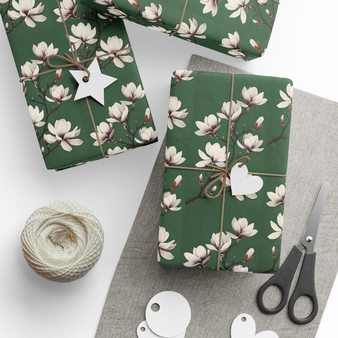 Magnolia Flower Wrapping Paper - Elegant Minimalist Gift Wrap for ...