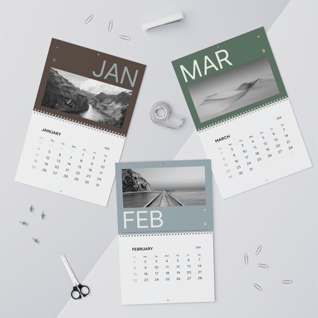 2026 Monochrome Landscapes Wall Calendar, Minimal Photo Monthly Planner ...