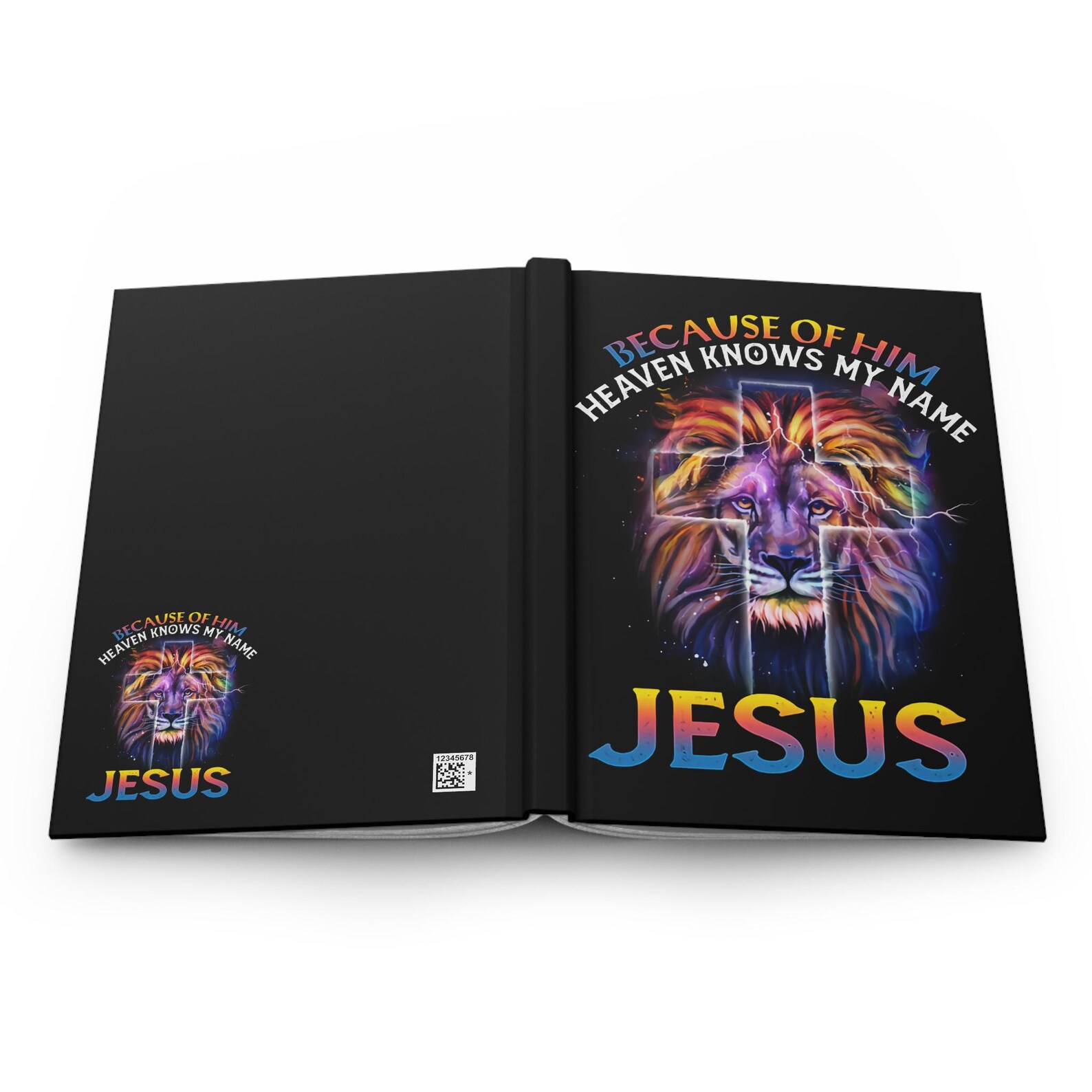 Colorful Lion of Judah & Jesus Cross Hardcover Journal, Because of Him ...