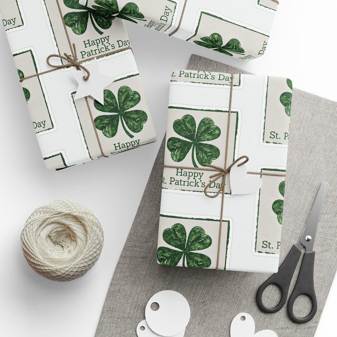 Vintage Four-leaf Clover Wrapping Papers for St Patrick's Day, Matte or ...