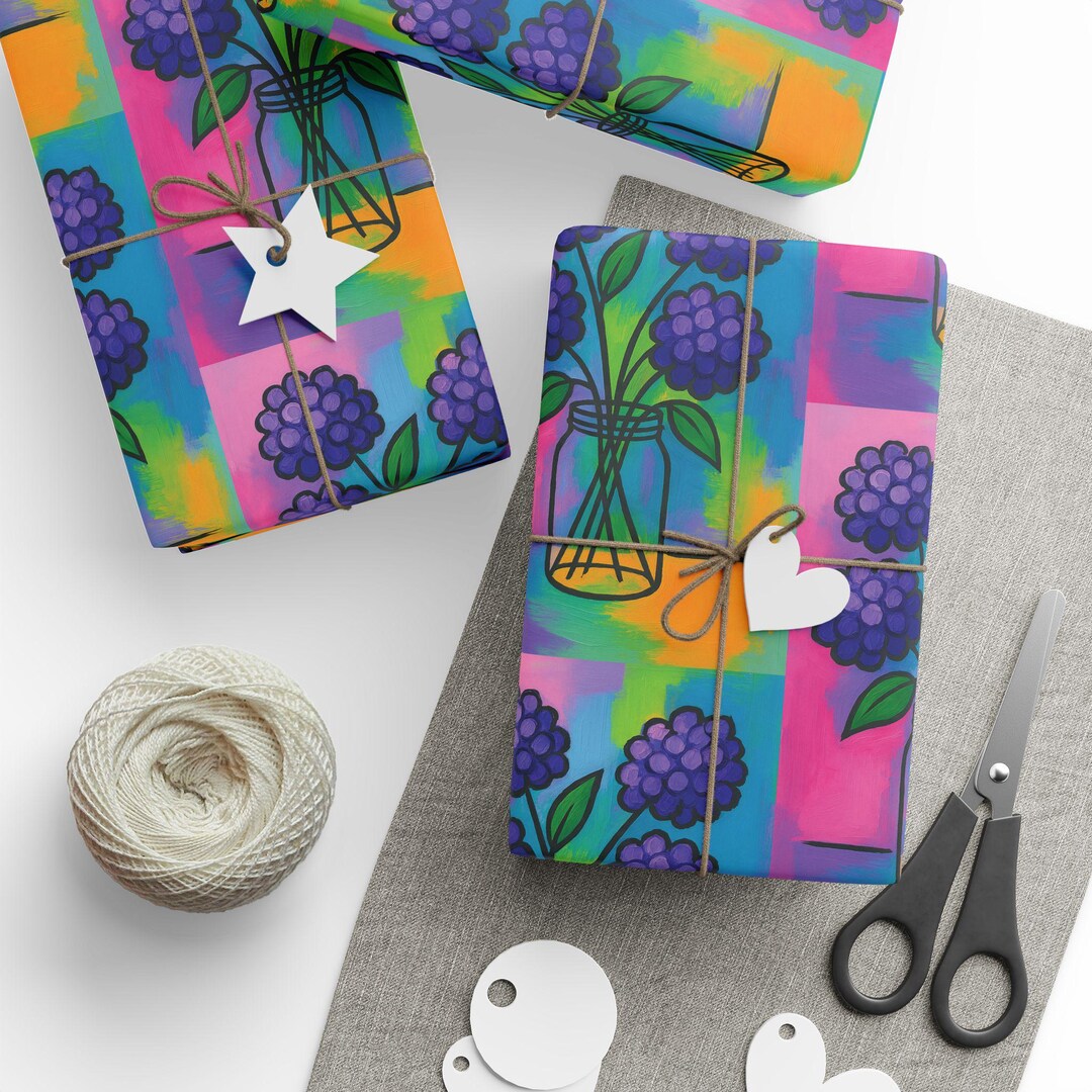 Purple Floral Wrapping Paper: Vibrant Flowers in a Vase Gift Wrap - Etsy