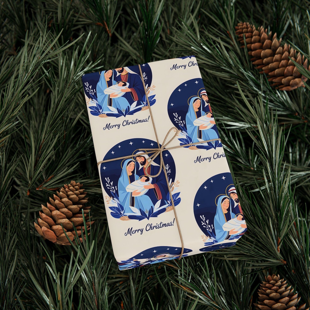 Nativity Scene Christmas Gift Wrap, Baby Jesus, Mary, and Joseph ...