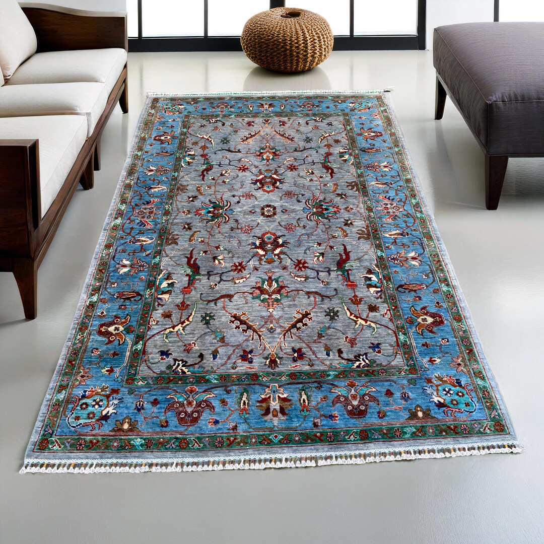 Antique Waziri Design Wool Rug Hand Woven Ivory Area Rug 8.8 X 5.9 Feet ...