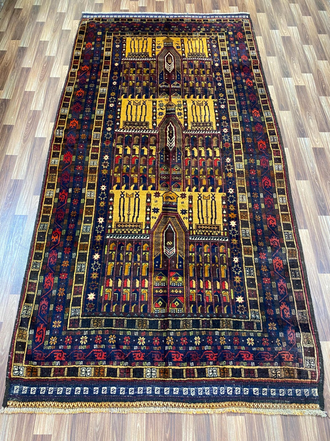 Vintage Baluch Wool Rug: Handwoven Afghan Tribal Carpet (9.5x4.8 Ft) - Etsy