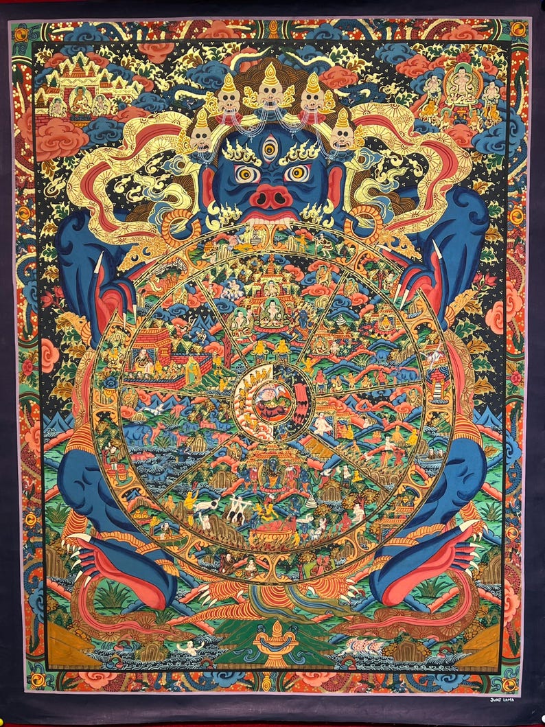 Handmade Wheel of Life Thangka: Tibetan Buddhist Art, Karma Mandala - Etsy
