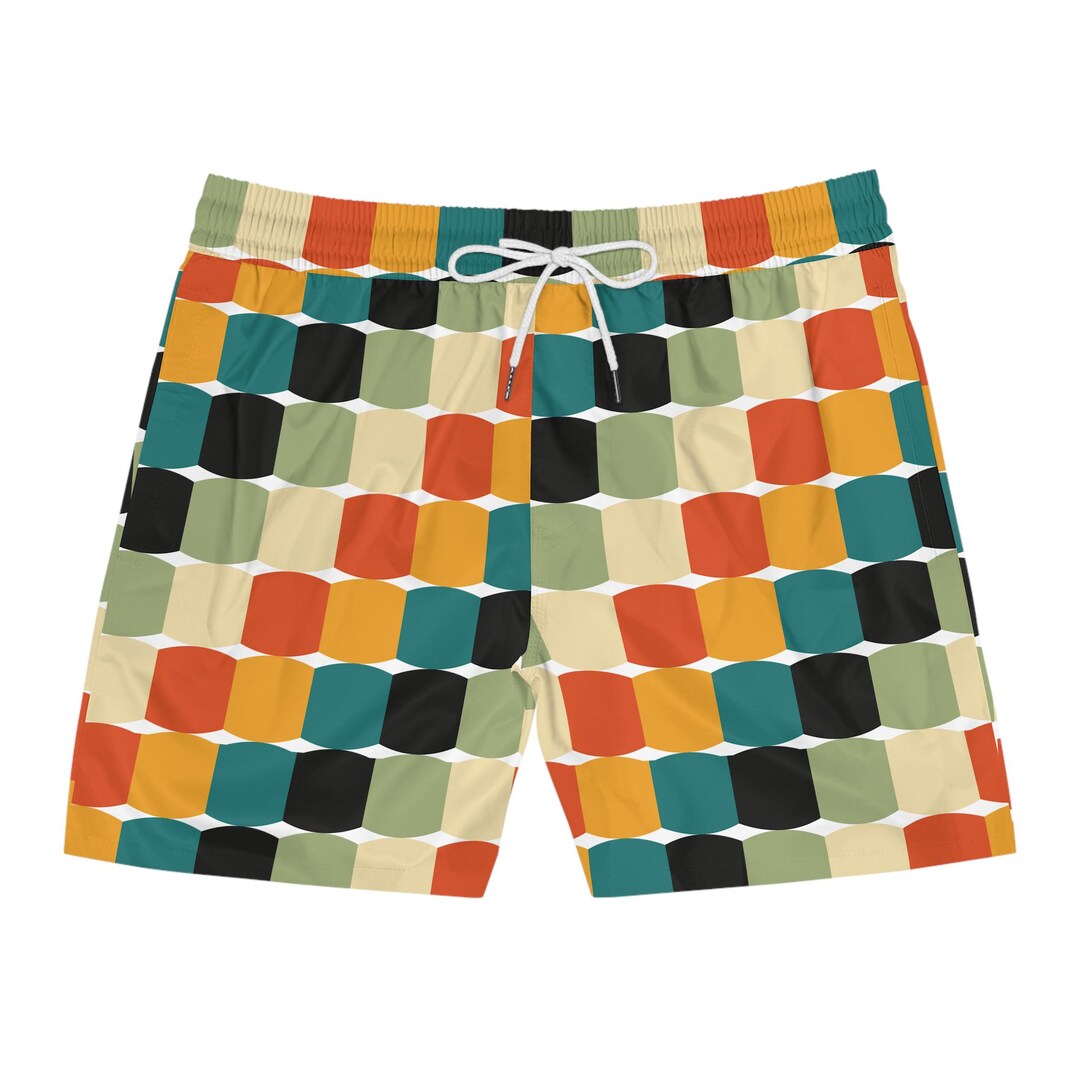 Retro 70s Geometric Swim Shorts | Funky Beach Trunks - Etsy