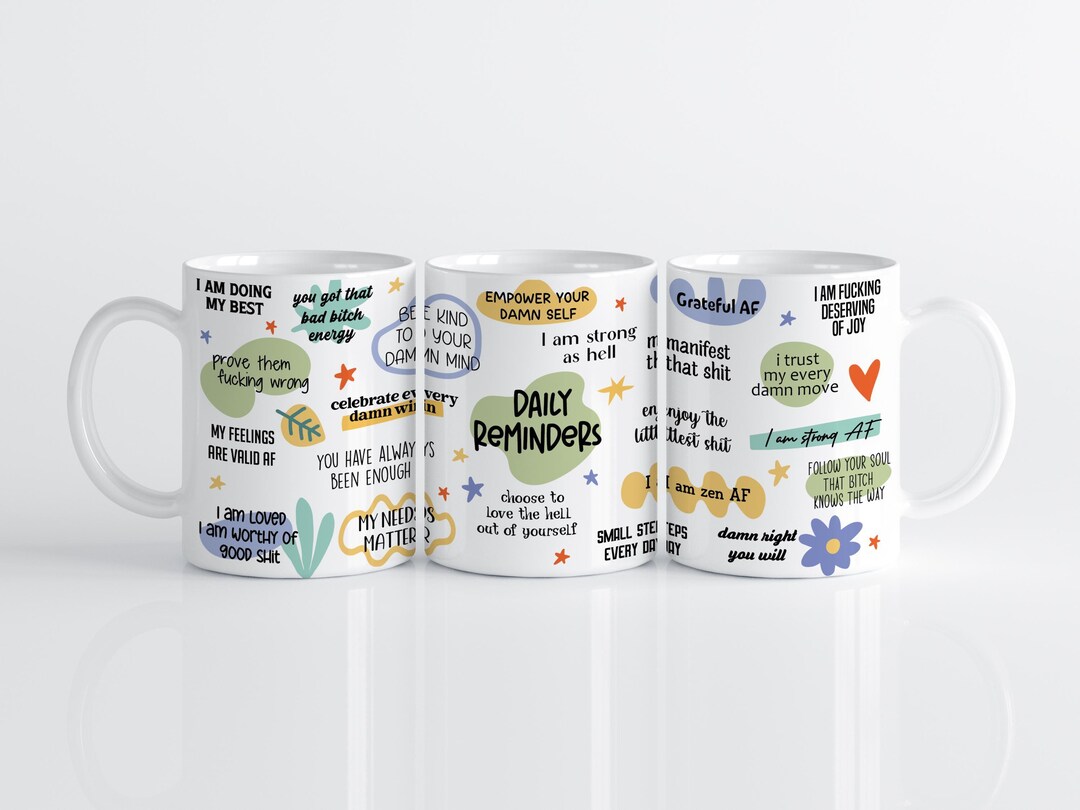 Colorful Daily Reminders Mug, Motivation Quotes Pottery Mug ...