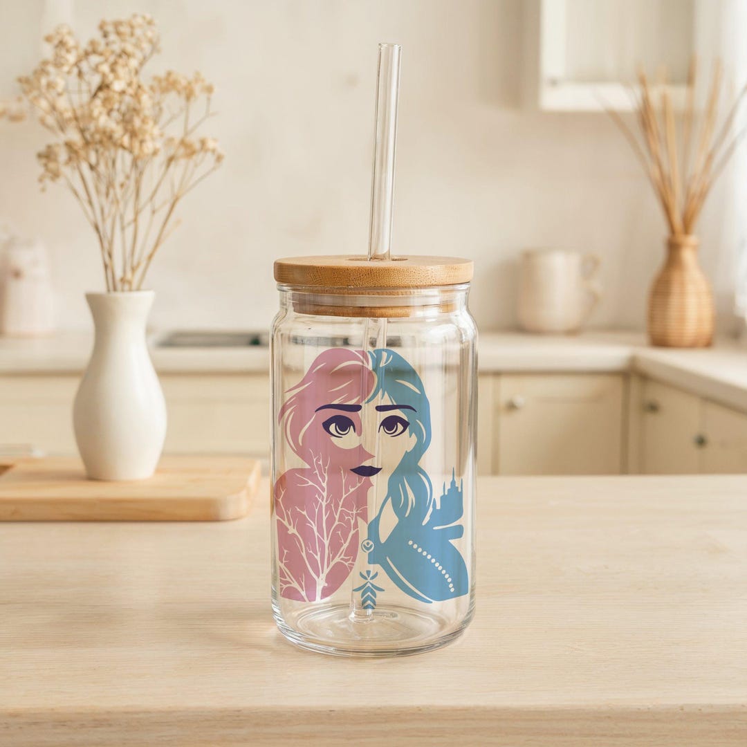 Elsa and Anna Split Design Can Glass, Frozen Inspired Iced Coffee Cup ...