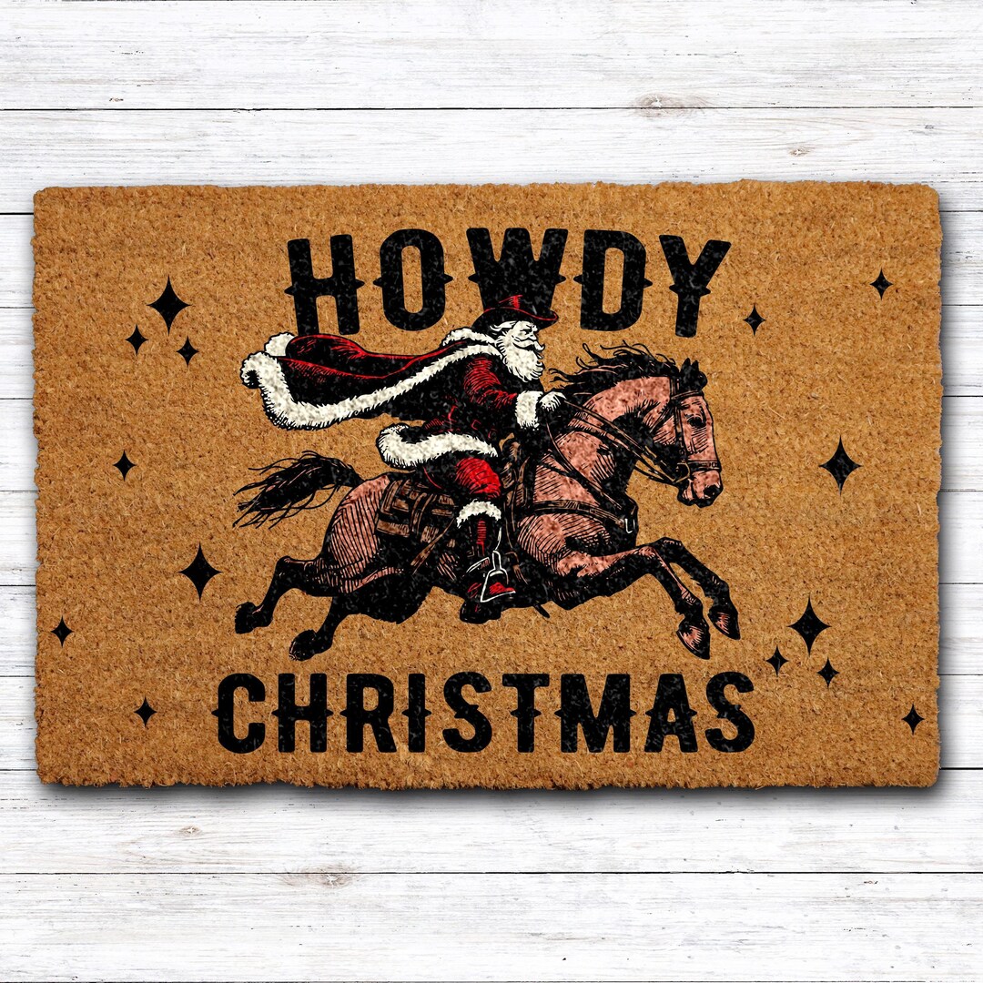 Howdy Christmas Doormat, Cowboy Santa Welcome Mat, Western Holiday Home ...