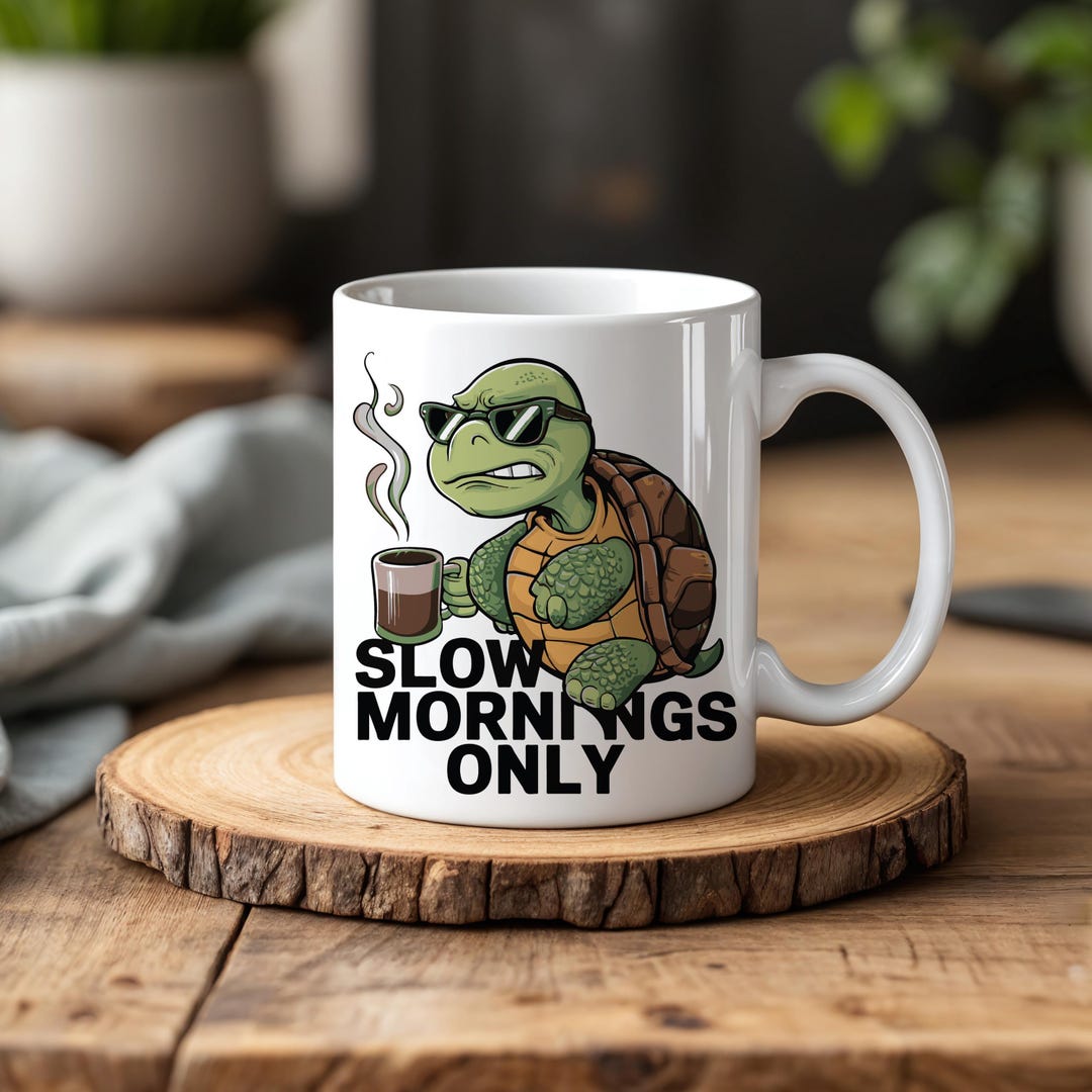 Slow Mornings Mug – Cute Workday Coffee Cup, Cute Turtle Mug – Funny ...