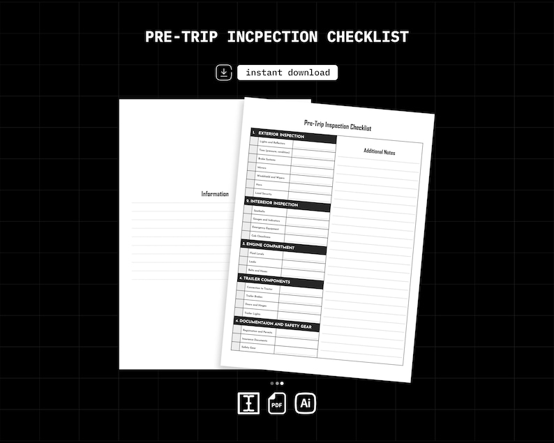 Driver Pre-trip Inspection Checklist, Truck Driver Logbook - Etsy Driver Pre-trip Inspection Checklist, Truck Driver Logbook - Etsy