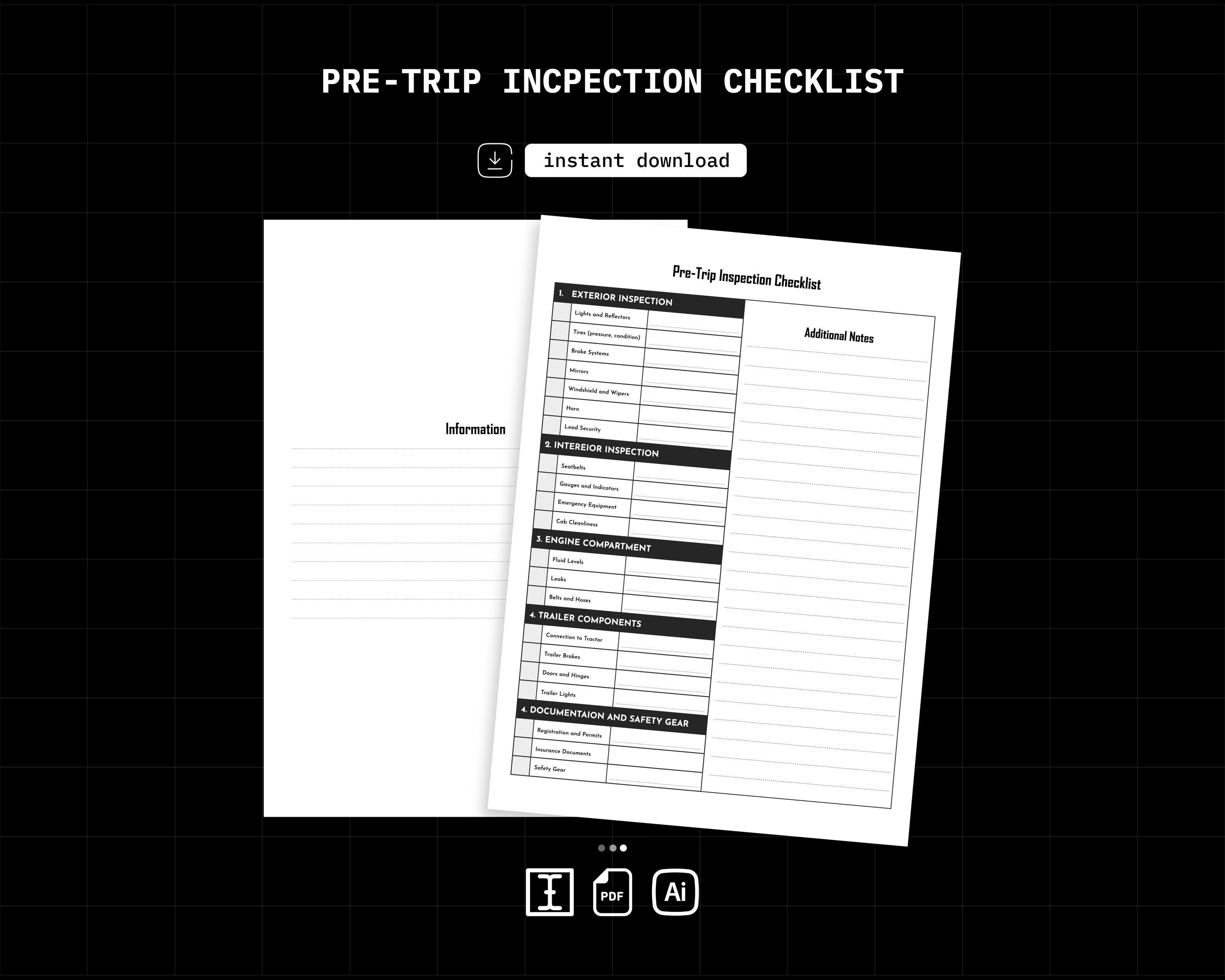 Driver Pre-trip Inspection Checklist, Truck Driver Logbook - Etsy