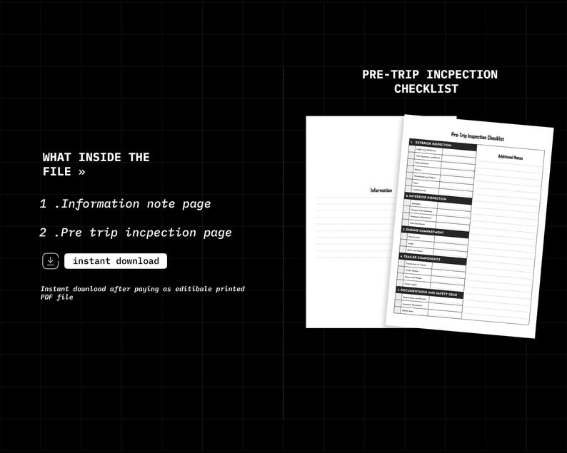 Driver Pre-trip Inspection Checklist, Truck Driver Logbook - Etsy Driver Pre-trip Inspection Checklist, Truck Driver Logbook - Etsy