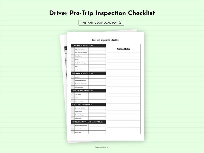 Driver Pre-trip Inspection Checklist, Truck Driver Logbook - Etsy